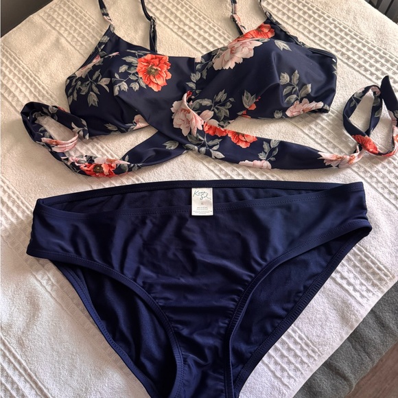 Kona Sol | Swim | Kona Sol Blue And Red Bikini Set With Floral Design ...